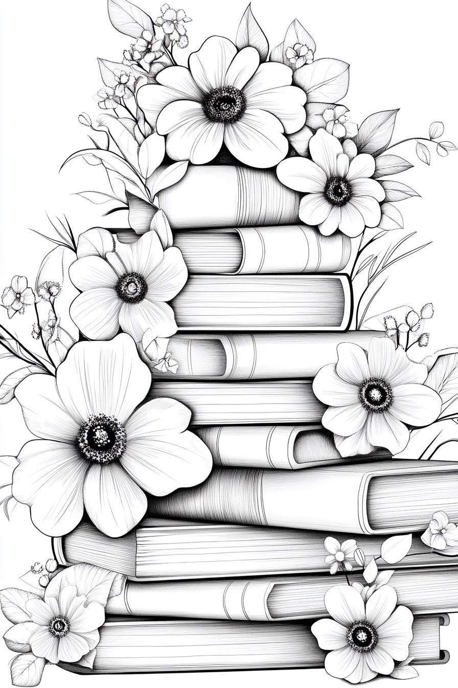 Book Lover Coloring Pages | 48 Pages | Floral, Shelves | Digital ...