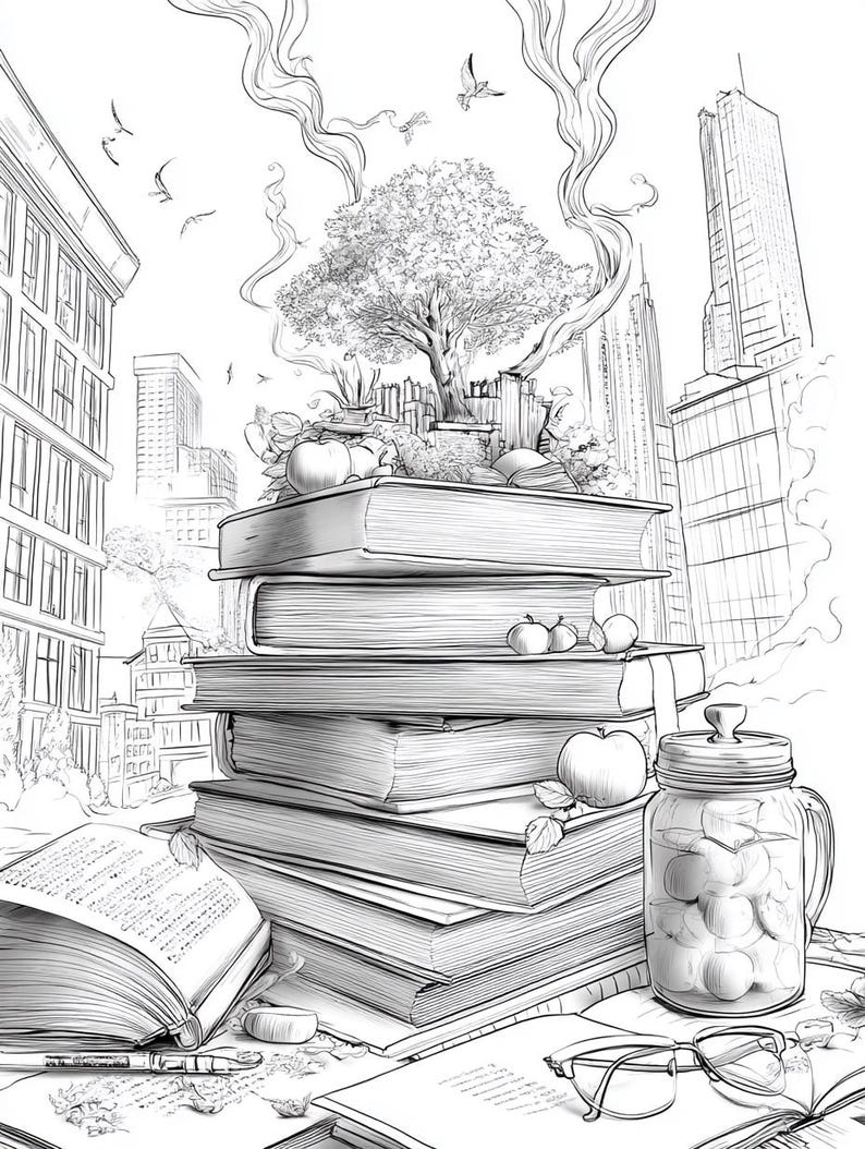 Book Lover Coloring Pages: 40+ Books & Fairytale Designs (digital ...