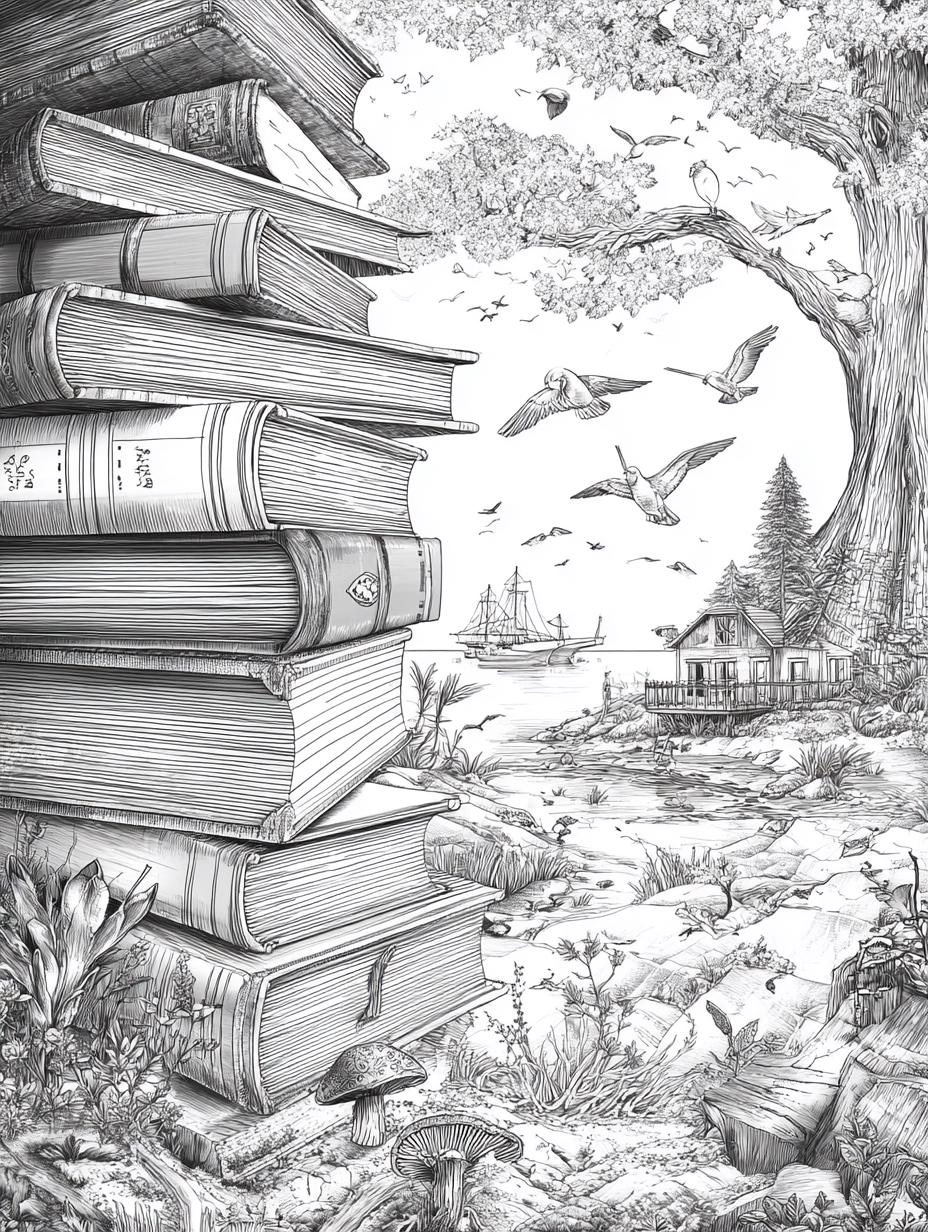 Book Lover Coloring Pages: 40+ Books & Fairytale Designs (digital ...