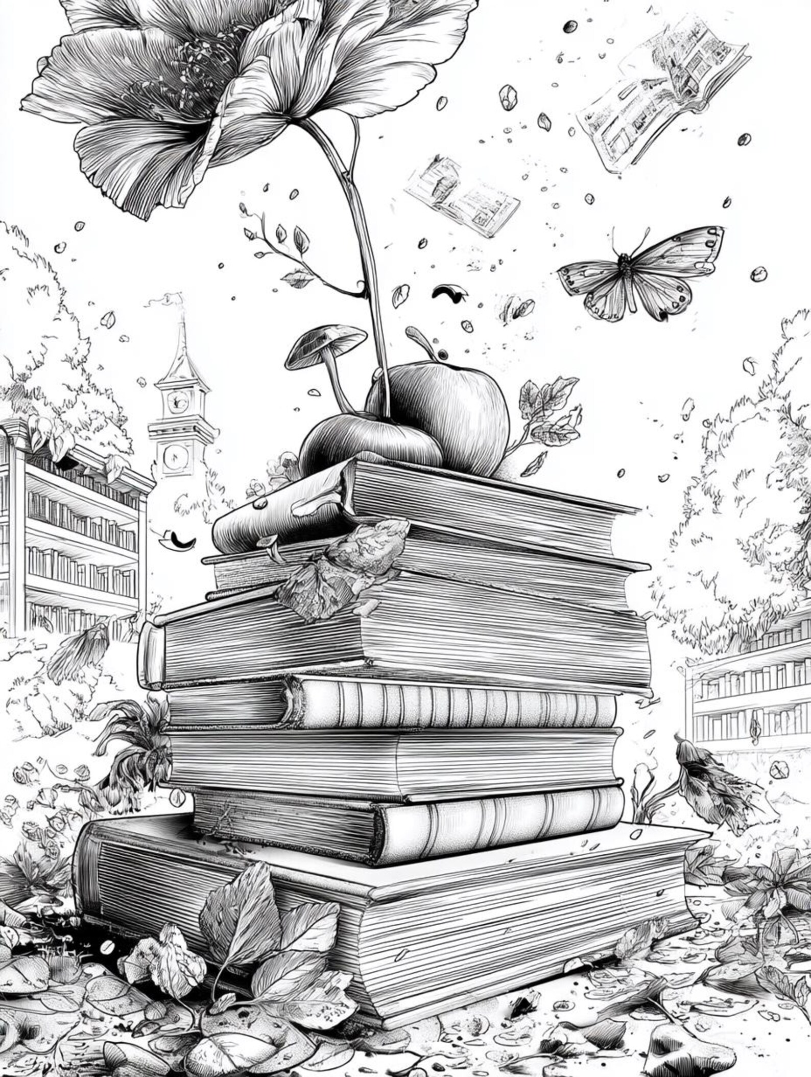 Book Lover Coloring Pages: 40+ Books & Fairytale Designs (digital ...
