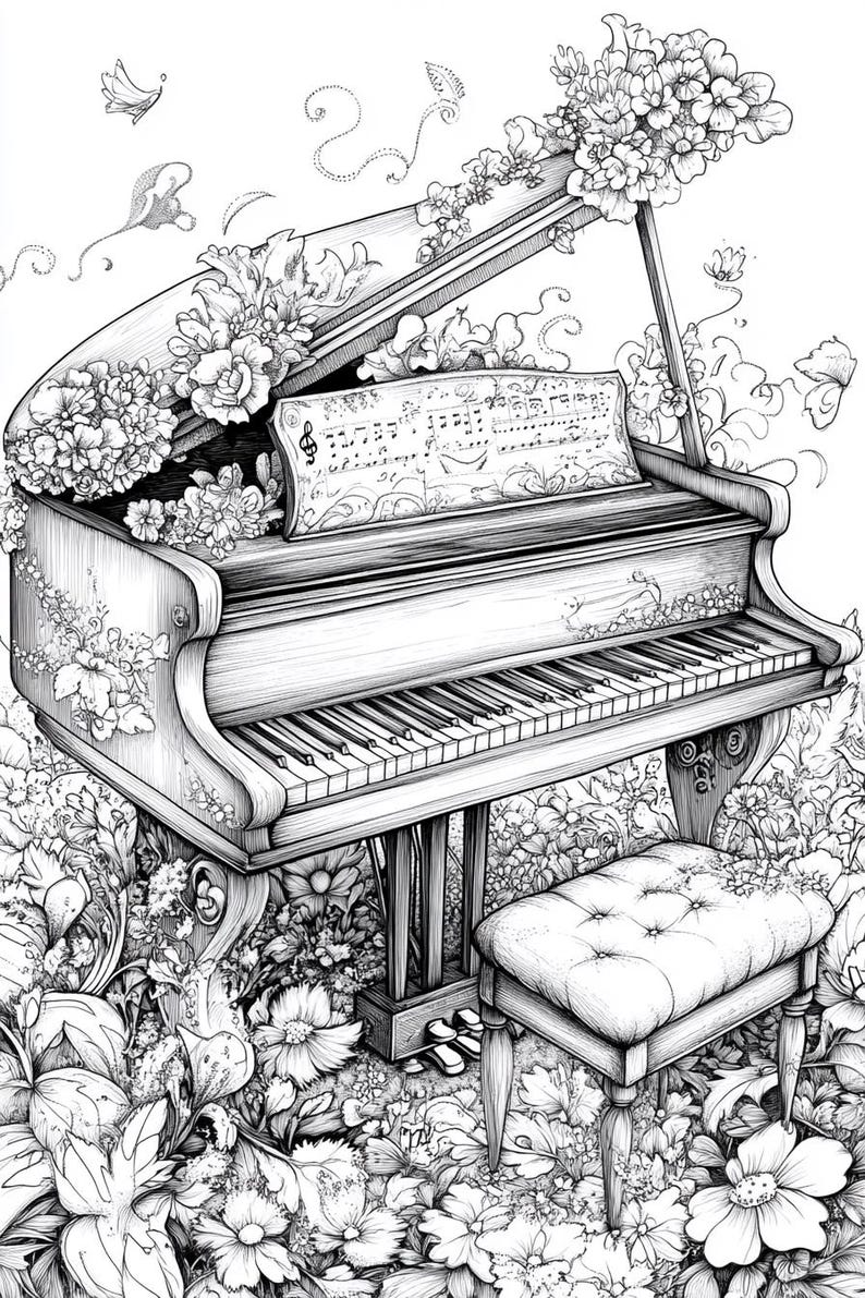 Music and Instruments Coloring Pages, Printable Musician Coloring Book ...