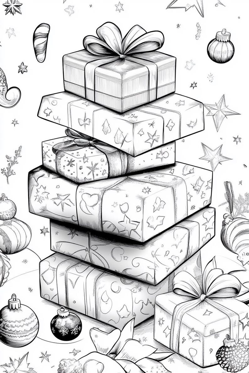 Christmas Present Coloring Pages | 46 Pages | Gifts, Wrapping | Digital ...