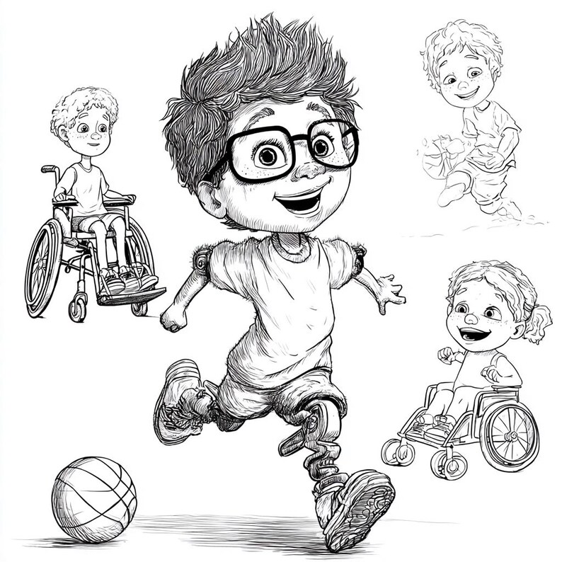 70 Inclusive Kids Coloring Book | Children With Disabilities Doing ...