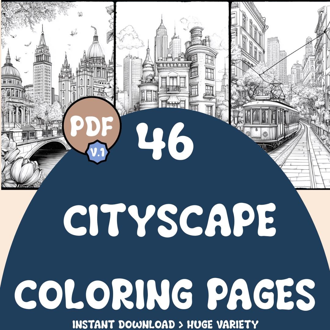 Cityscape Coloring Pages | 46 Pages | Cities, Buildings | Digital ...