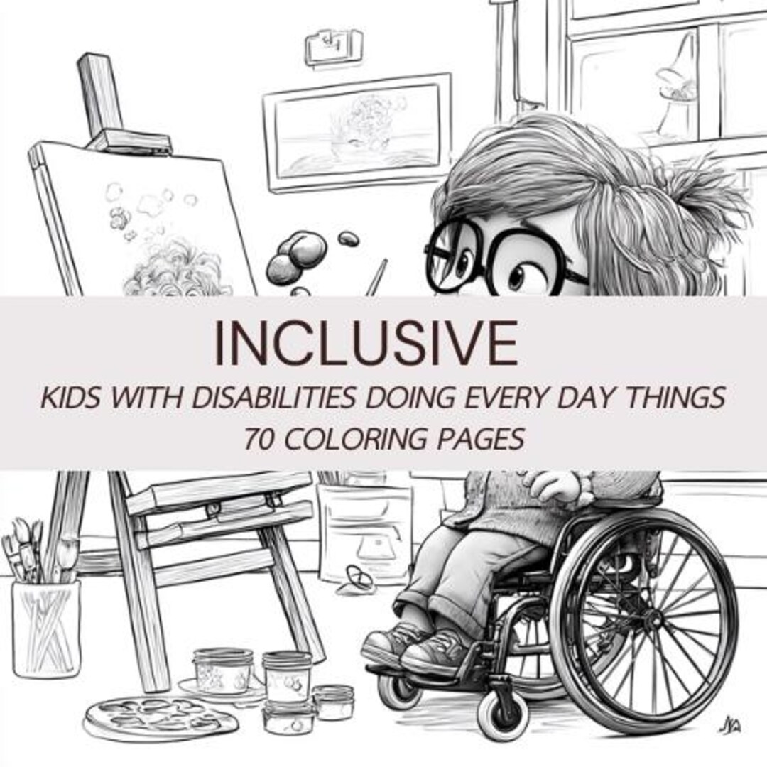70 Inclusive Kids Coloring Book | Children With Disabilities Doing ...