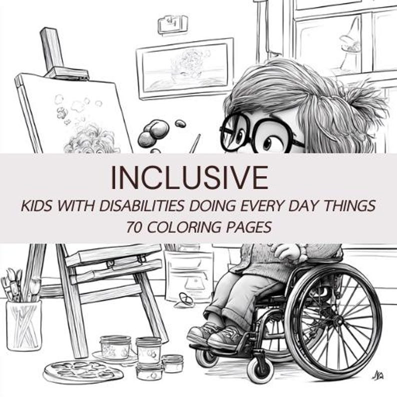 70 Inclusive Kids Coloring Book | Children With Disabilities Doing ...