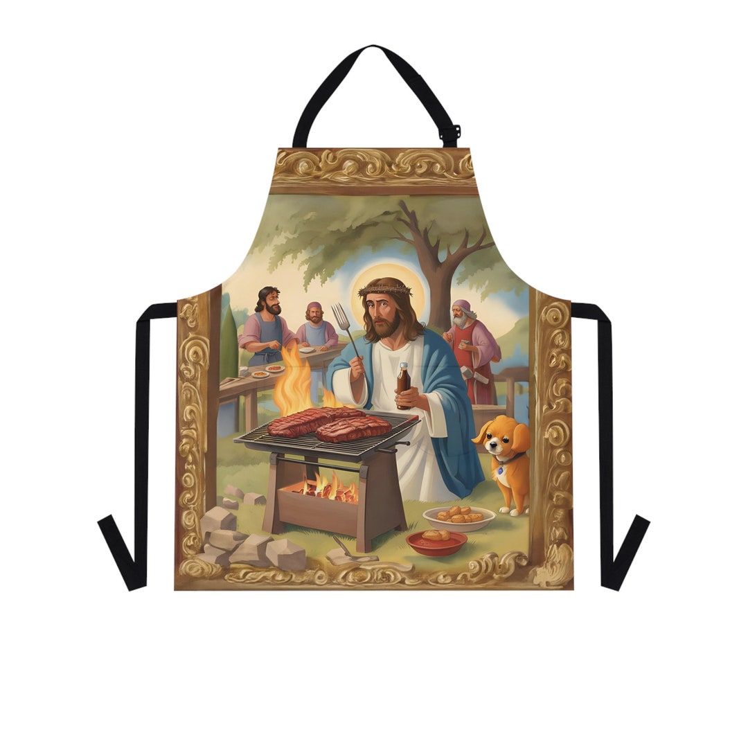 Barbeque Picnic Jesus Apron With Front Pockets - Etsy