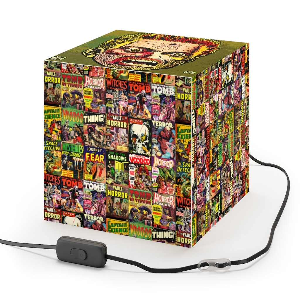 Big Face Horror Vintage Comic Collage Cube Lamp - Etsy