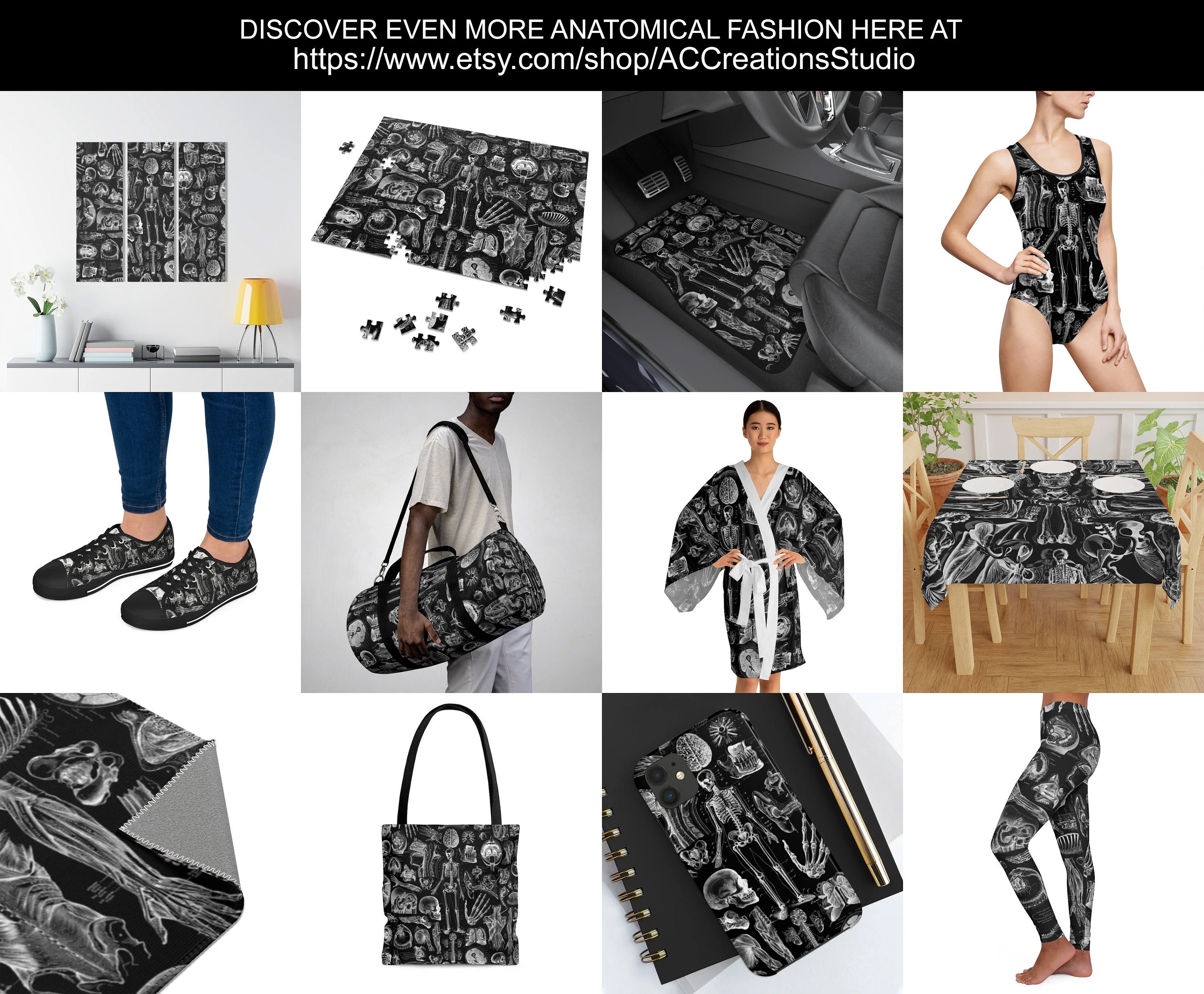 Human Anatomy Printed White on Black Tote Bag - Etsy