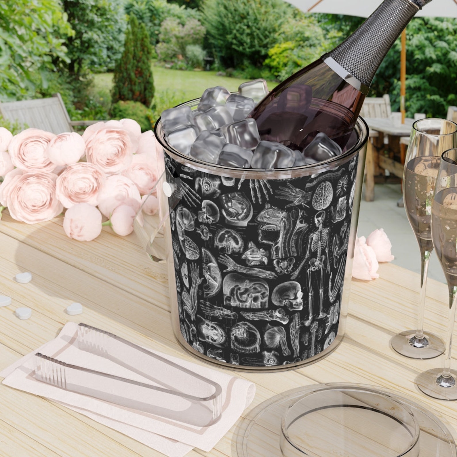 Black Gothic Human Anatomy Ice Bucket 3 Pieces, Bucket, Lid and Tongs ...
