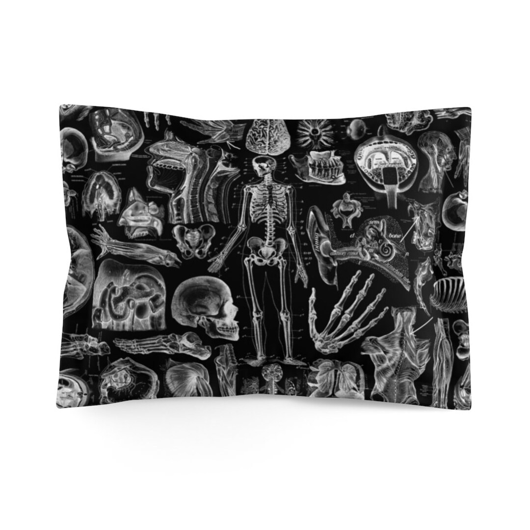 Human Anatomy Printed White on Black Microfiber Pillow Sham - Etsy