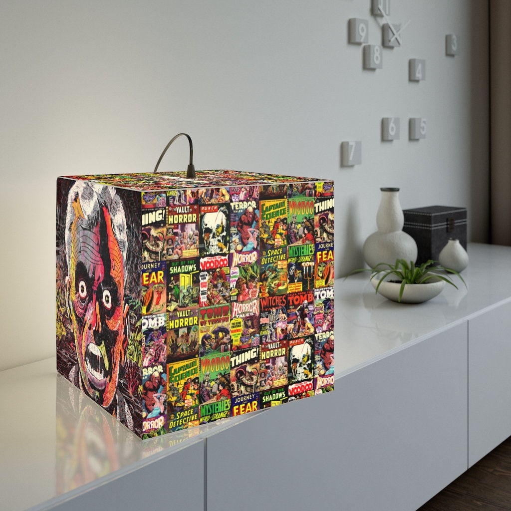 Big Face Horror Vintage Comic Collage Cube Lamp - Etsy