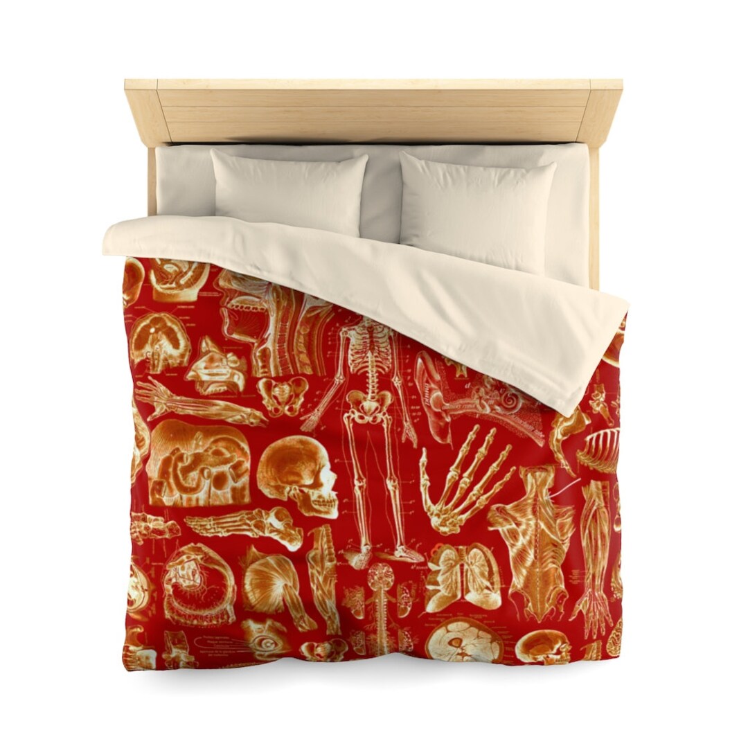 Human Anatomy Printed Gold on Dark Red Microfiber Duvet Cover - Etsy