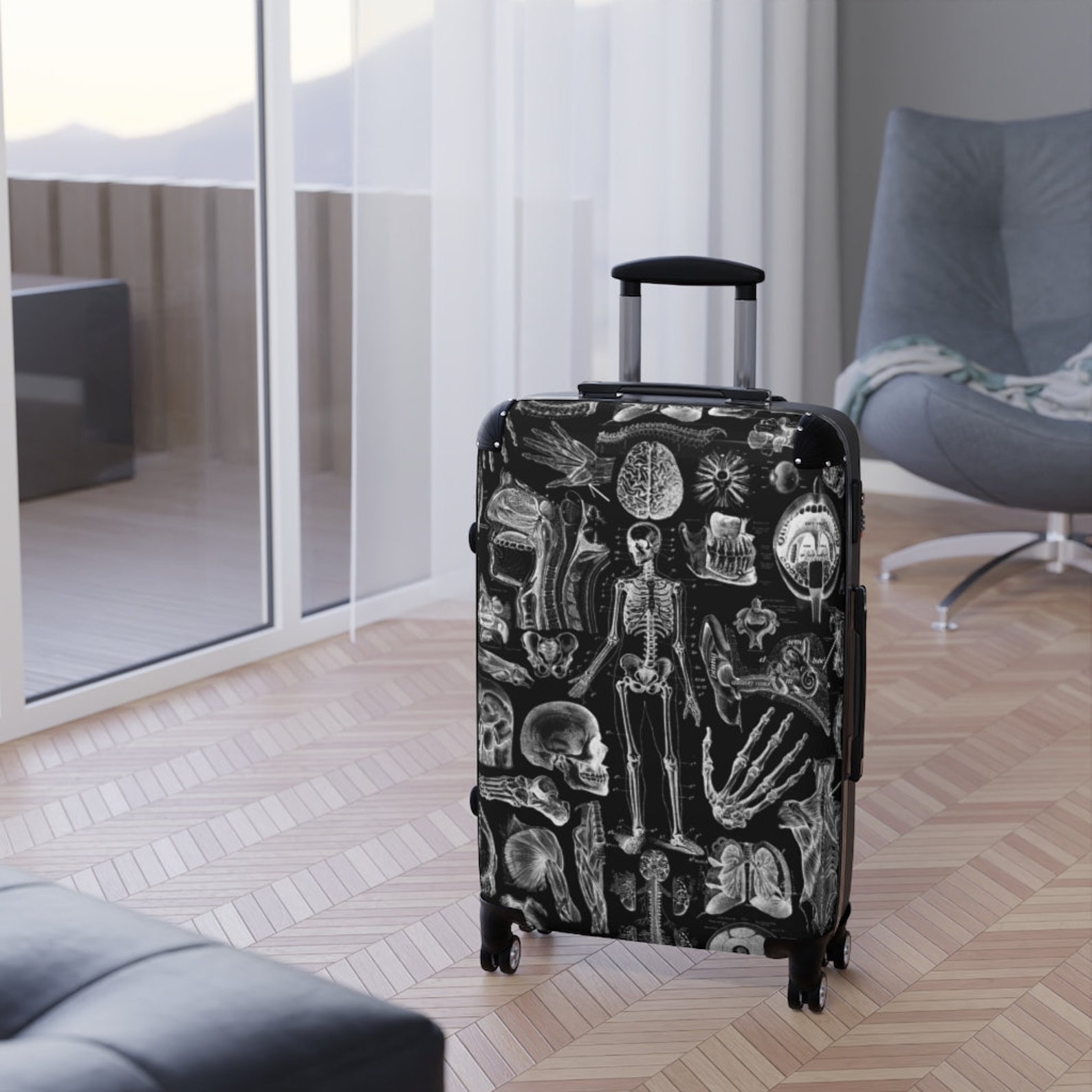 Black Gothic Human Anatomy Hard Case Rolling Locking Suitcase - Etsy