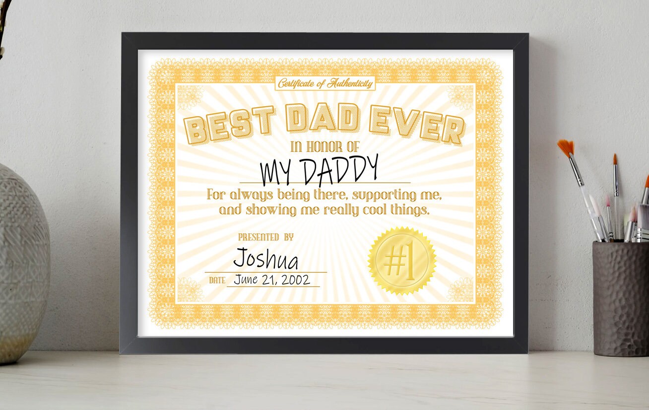 BEST DAD EVER Certificate Award Gift Ffrom Kids for Father No.2 - Etsy