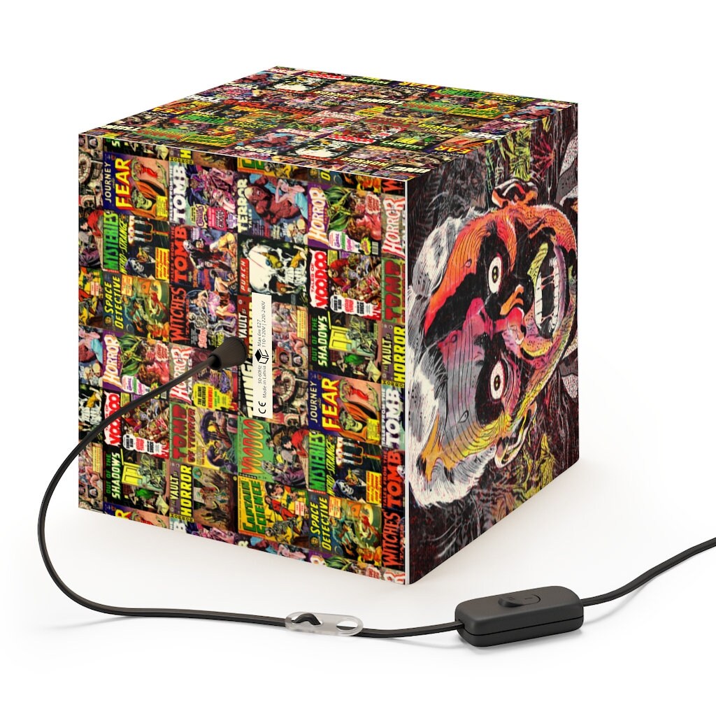Big Face Horror Vintage Comic Collage Cube Lamp - Etsy