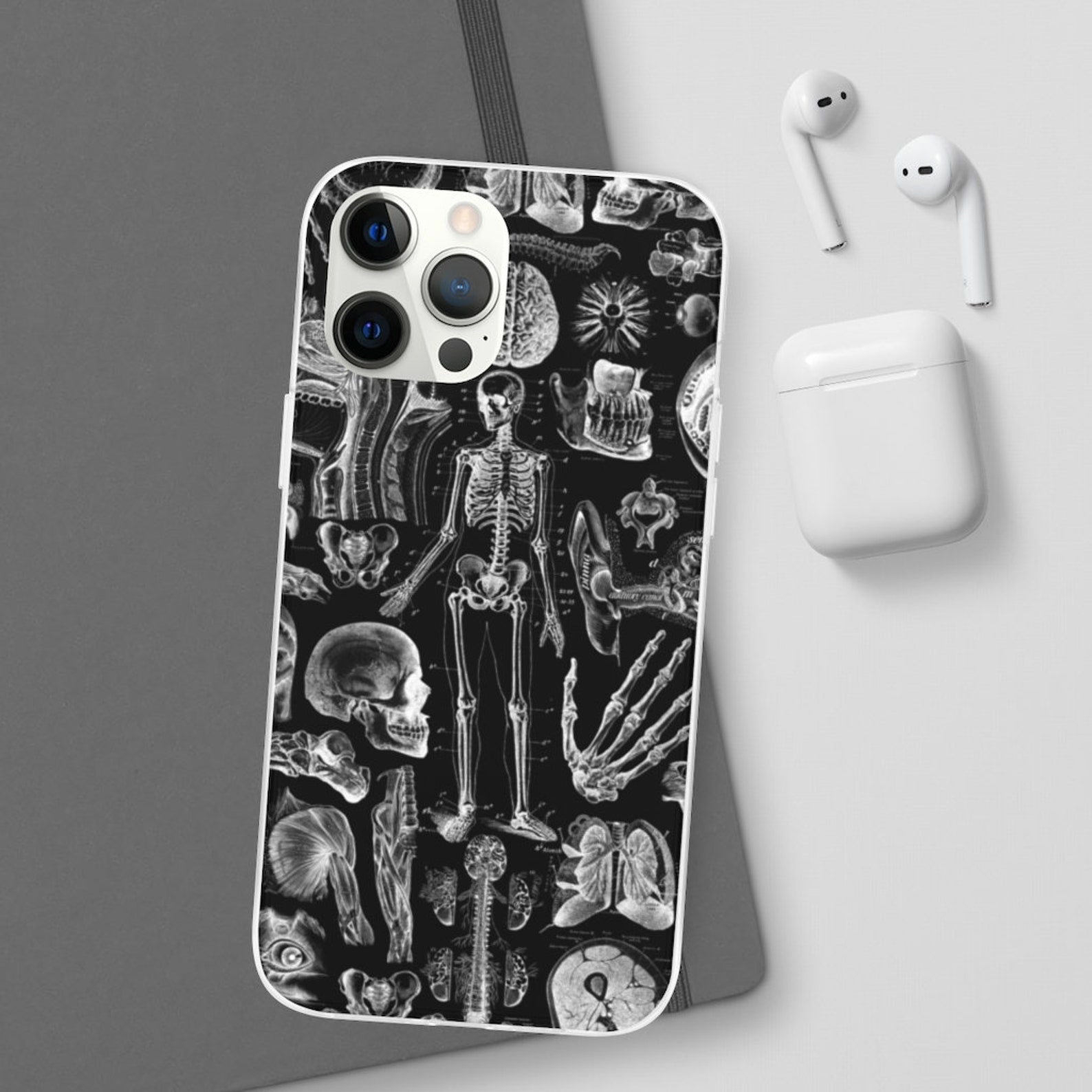 Human Anatomy Printed White on Black Flexi Smart Phone Case - Etsy