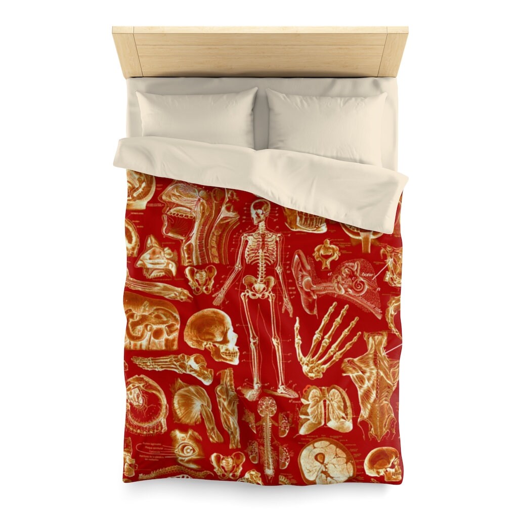 Human Anatomy Printed Gold on Dark Red Microfiber Duvet Cover - Etsy