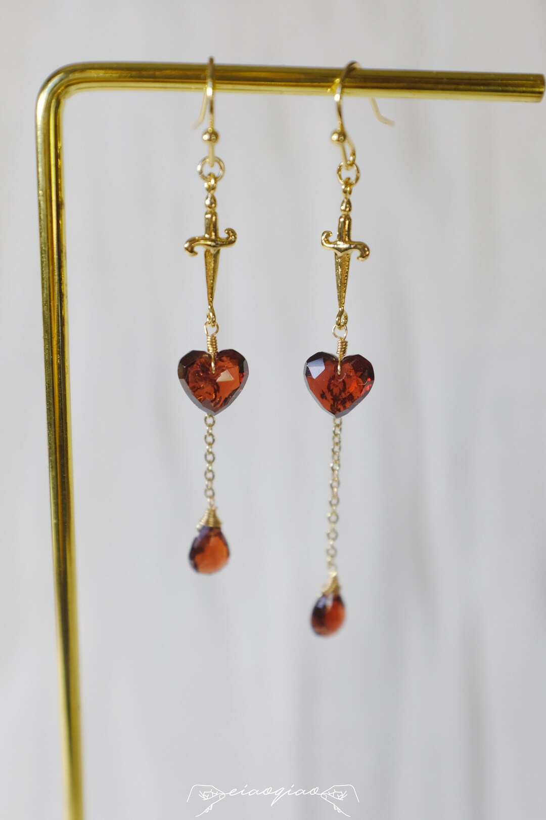 Garnet Heart & Dagger Earrings Gemstone Jewelry Bleeding Heart Jewelry ...