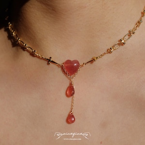 Sword & Bleeding Heart Garnet Gemstone Adjustable Choker Necklace ...