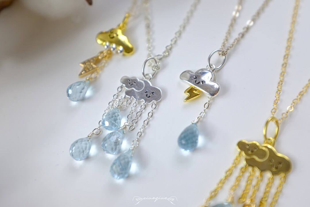 Naughty Clouds Thunderstorm Rain Necklace Whit Blue Topaz Gemstone ...