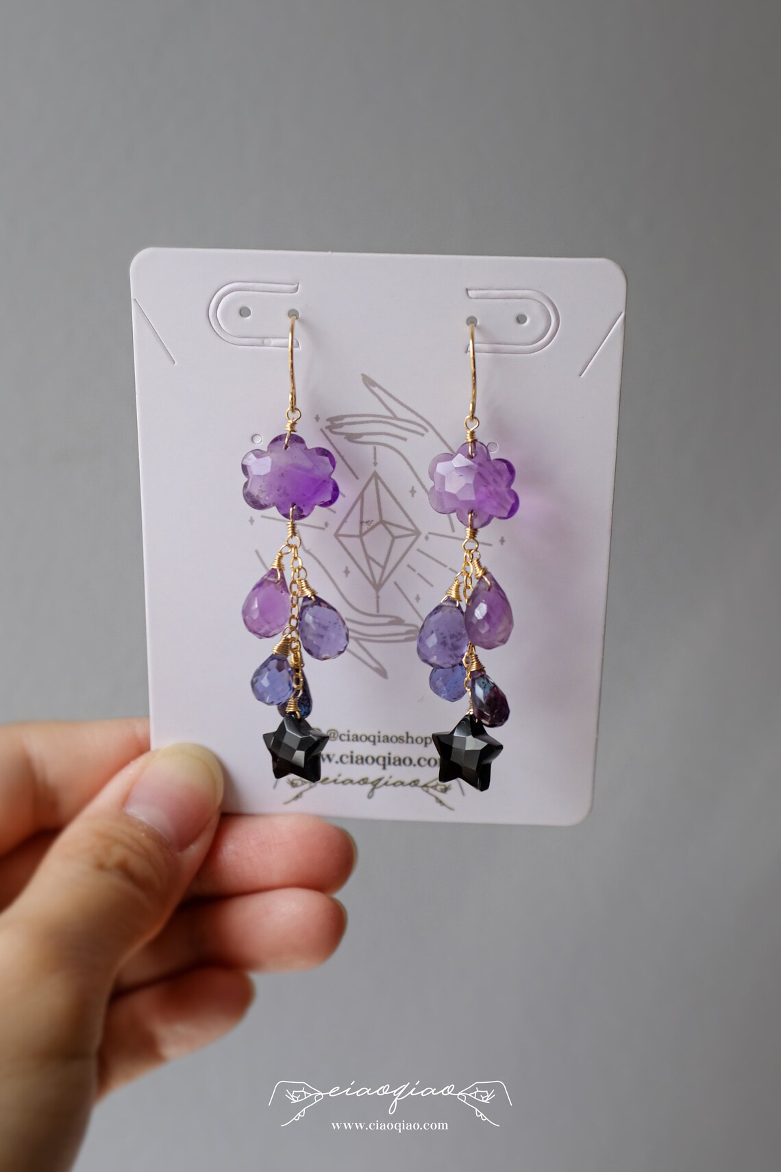 Starry Night Cloud Star Amethyst Drop Earrings Crystals Jewelry - Etsy