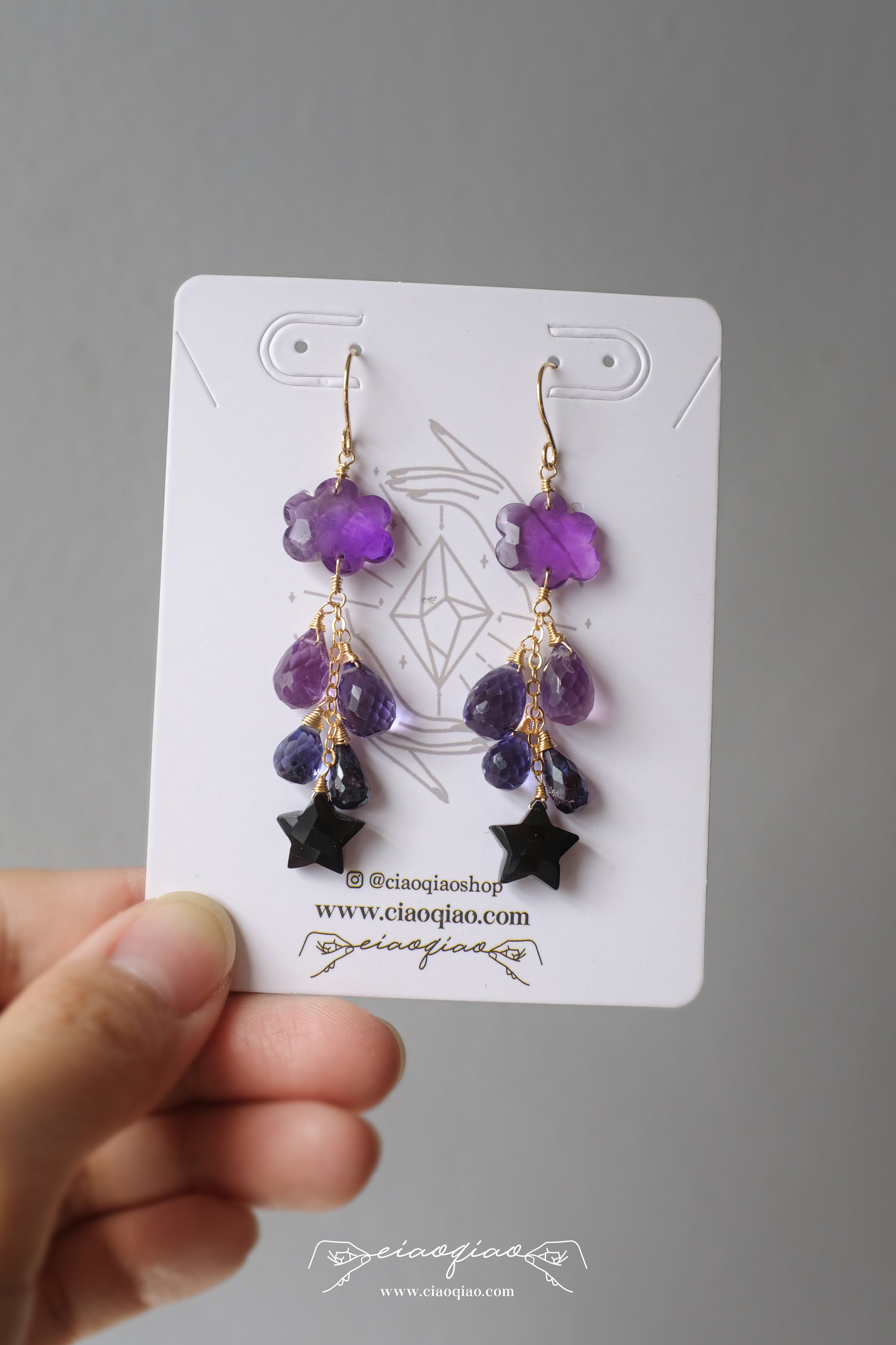 Starry Night Cloud Star Amethyst Drop Earrings Crystals Jewelry - Etsy