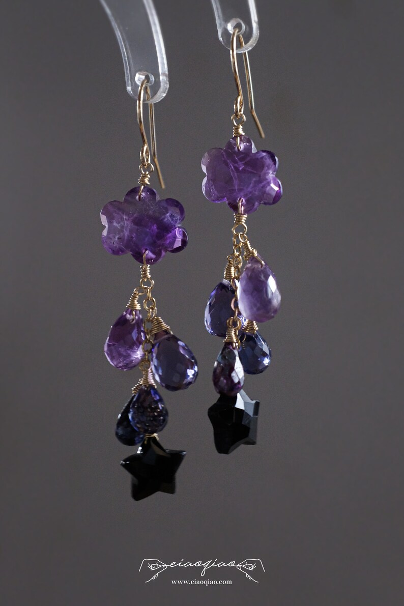 Starry Night Cloud Star Amethyst Drop Earrings Crystals Jewelry - Etsy