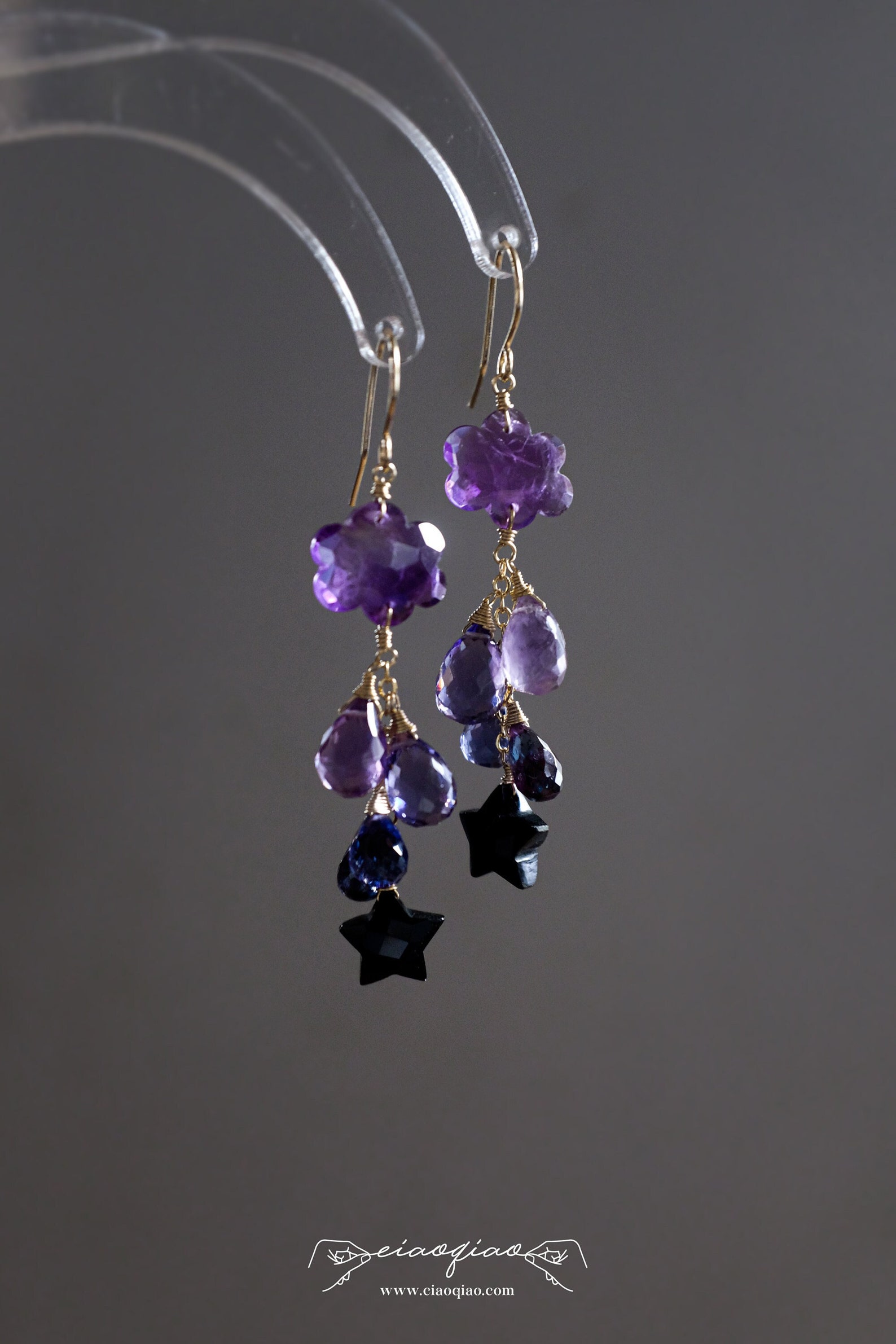 Starry Night Cloud Star Amethyst Drop Earrings Crystals Jewelry - Etsy