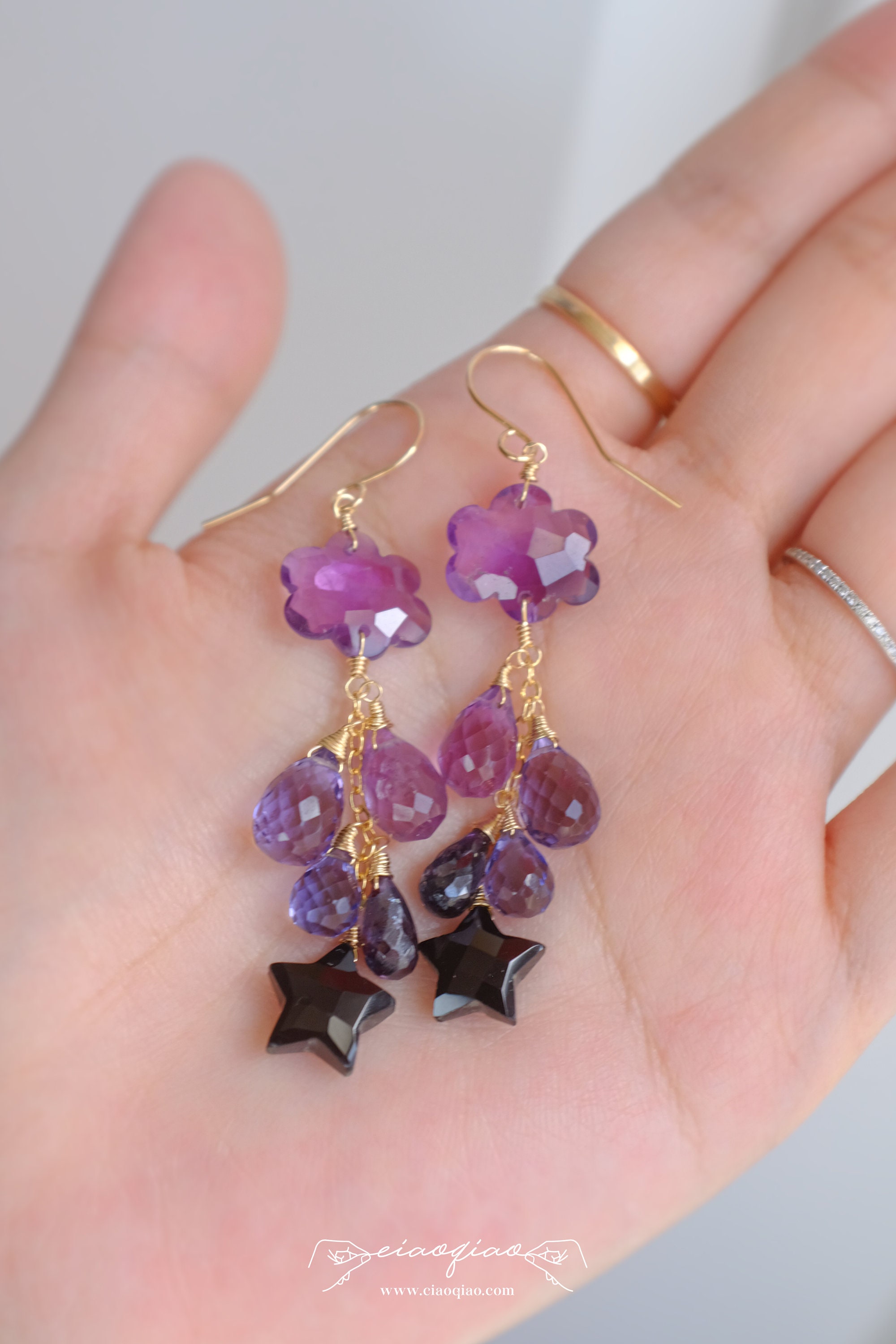 Starry Night Cloud Star Amethyst Drop Earrings Crystals Jewelry - Etsy