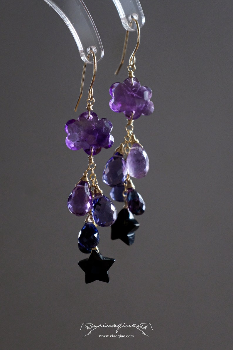 Starry Night Cloud Star Amethyst Drop Earrings Crystals Jewelry - Etsy