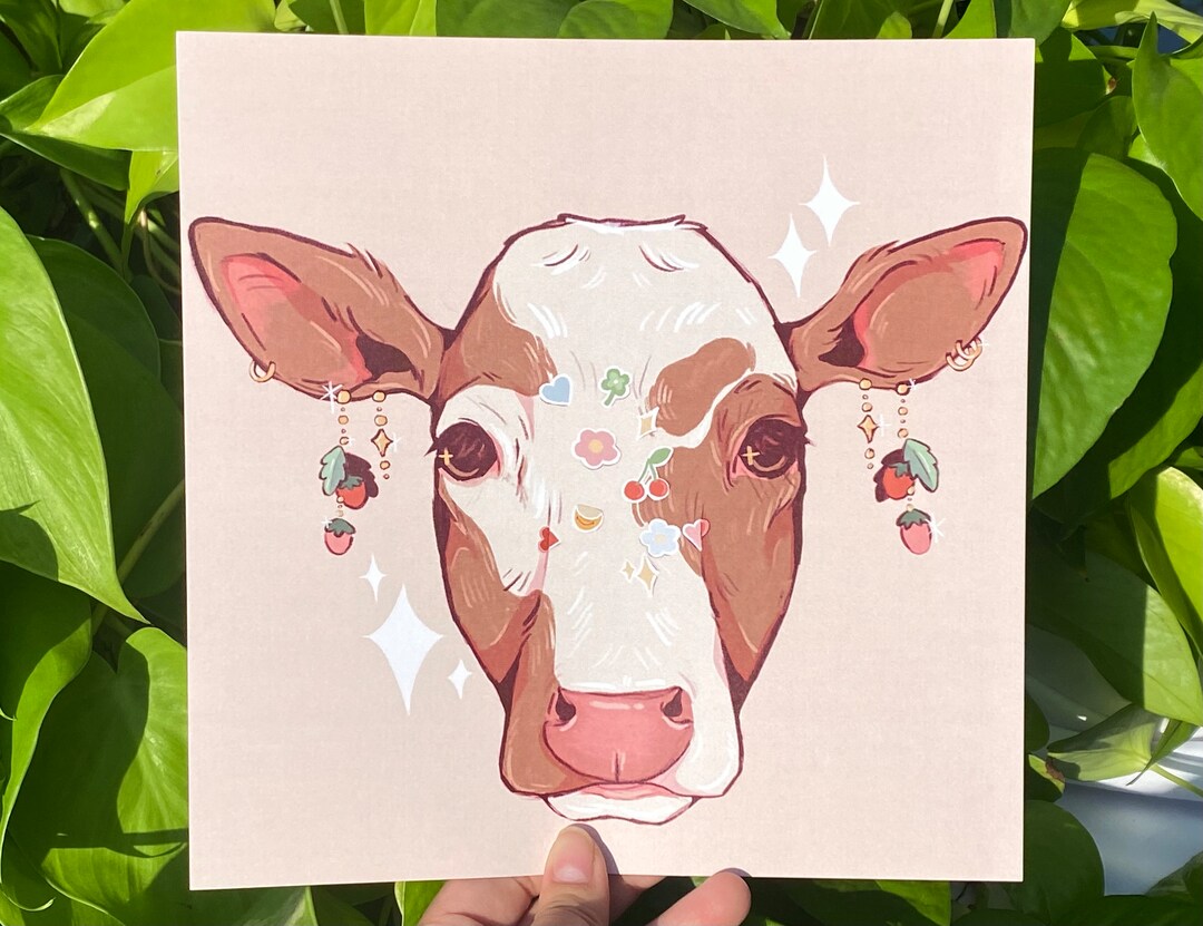 Pink Strawberry Cow 8x8 Art Print - Etsy