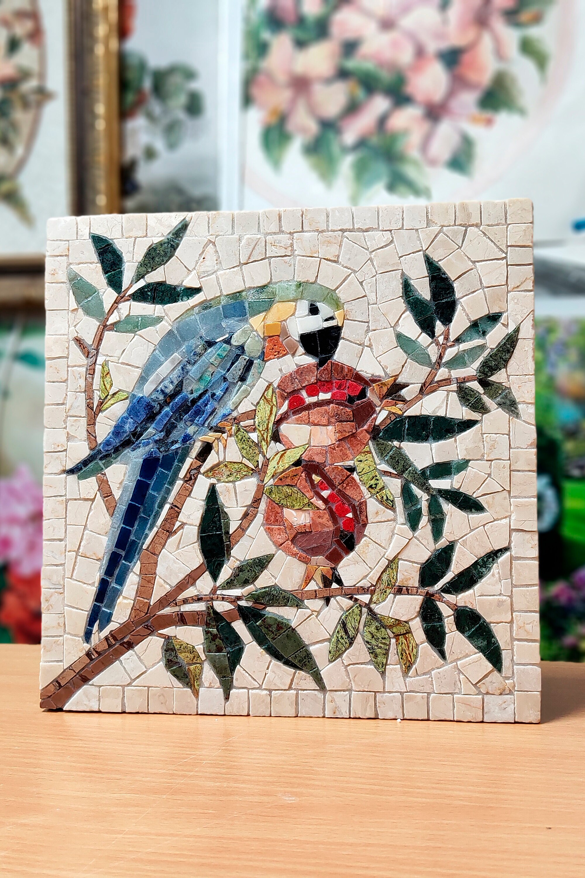 Marble Mosaic Handmade, Wall Art Parrot, Roman Mosaic, Home Decor ...