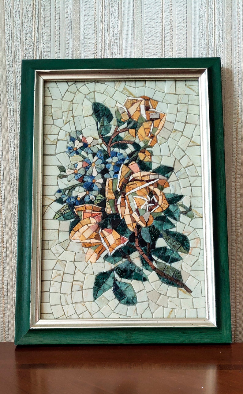 Marble Mosaic Flowers, Roses Painting Tiles, Roman Mosaic Flowers ...