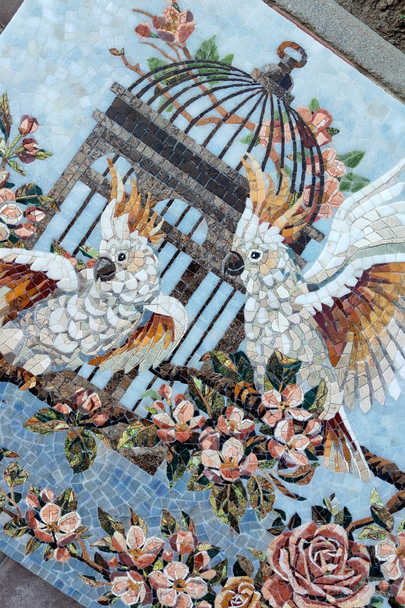 Marble Mosaic Handmade, Sulphur Crested Cockatoos, Wall Art, Roman ...