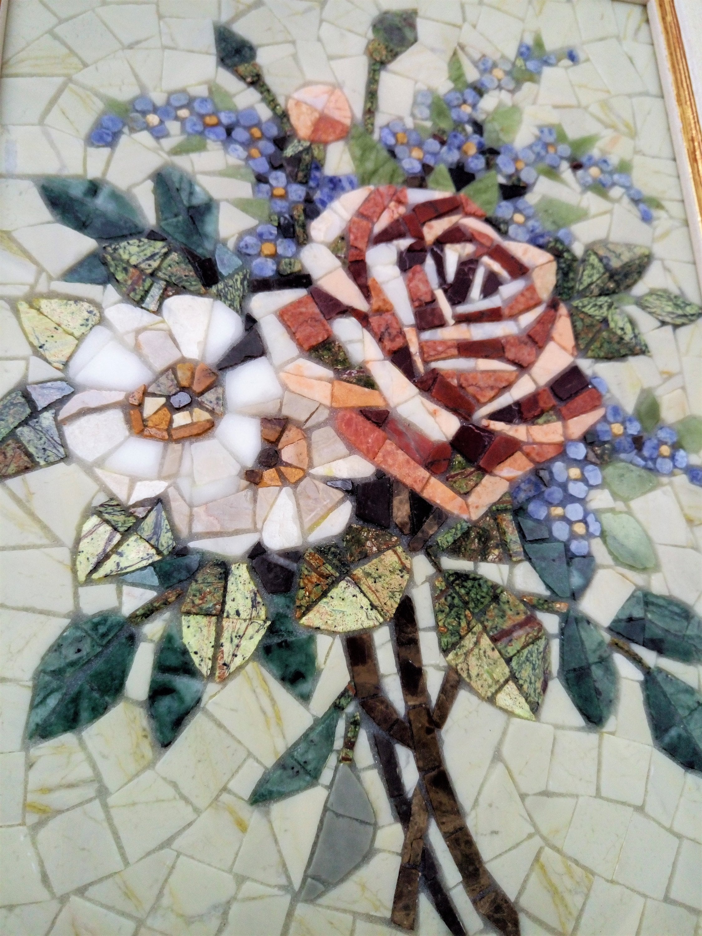 Marble Mosaic Flowers, Roses Painting Tiles, Roman Mosaic Flowers ...