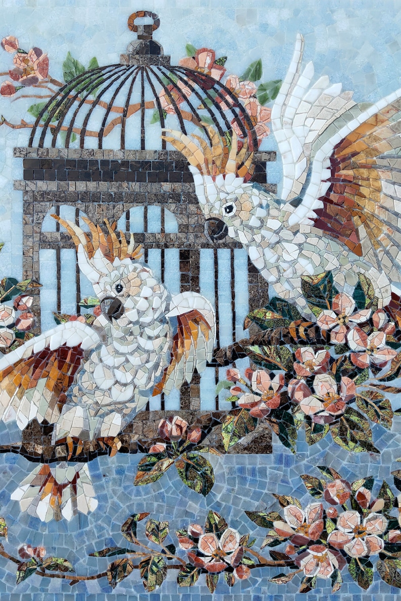 Marble Mosaic Handmade, Sulphur Crested Cockatoos, Wall Art, Roman ...