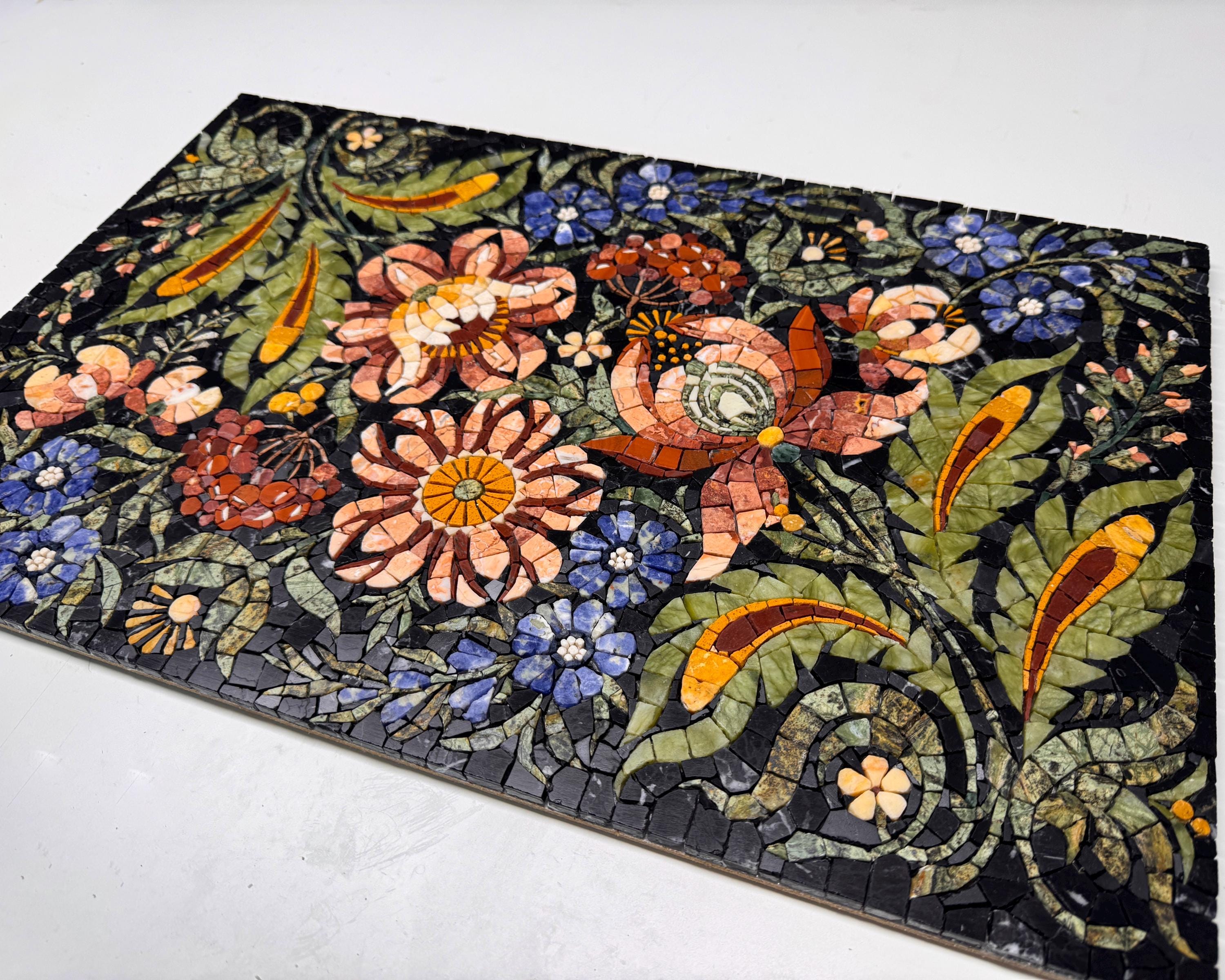 Ukrainian Petrykivka Floral Marble Mosaic Tabletop, Mosaic Tiles Coffee ...
