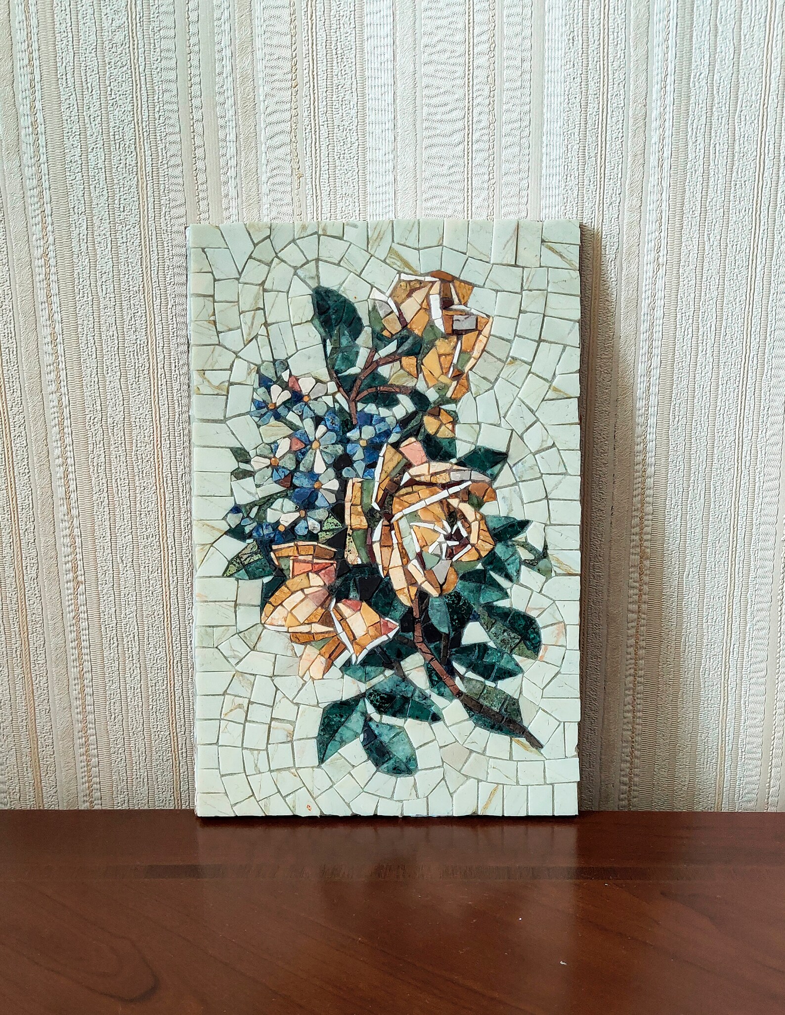 Marble Mosaic Flowers, Roses Painting Tiles, Roman Mosaic Flowers ...