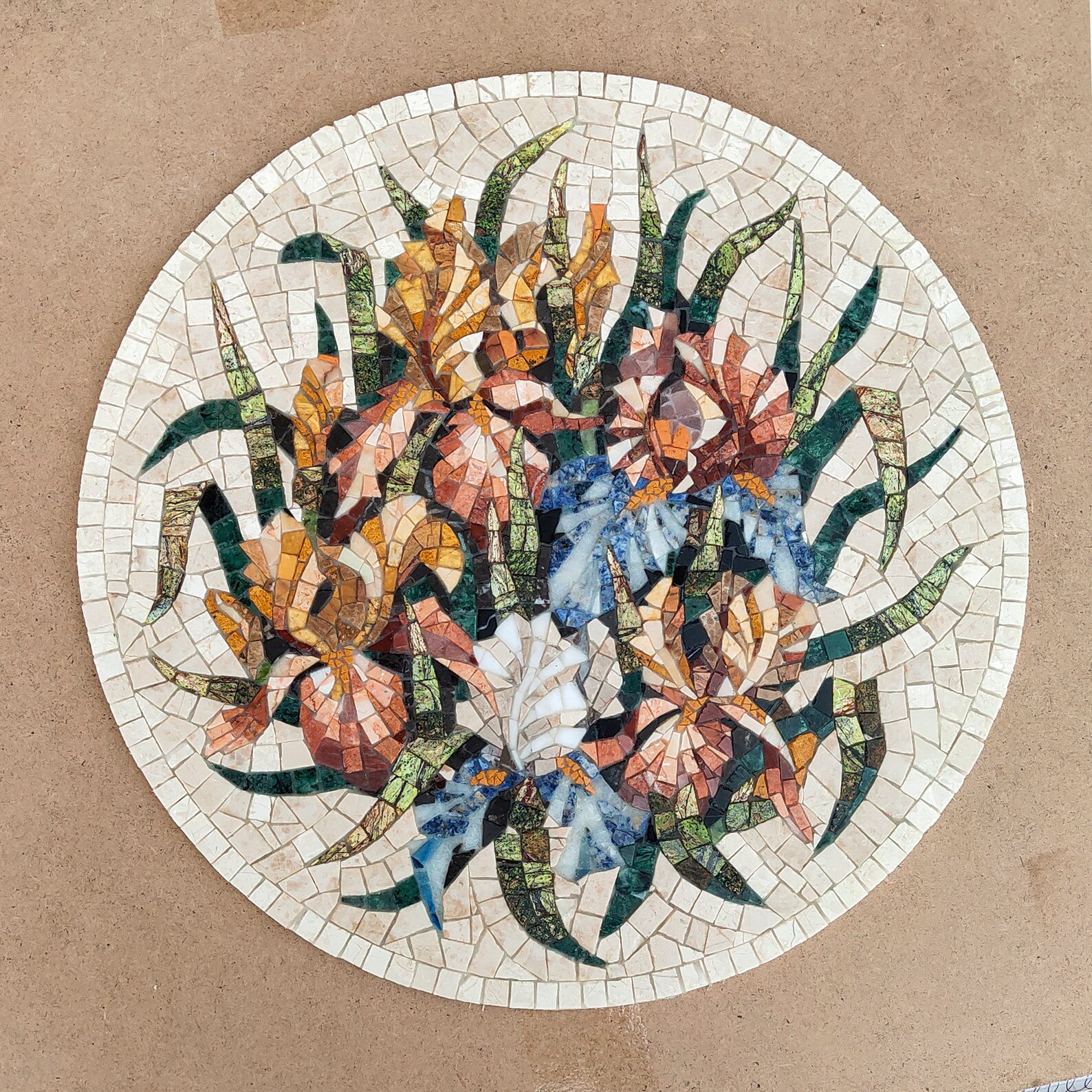 Marble Round Mosaic Iris, Marble Tiles, Flower Mosaic, Iris Painting ...