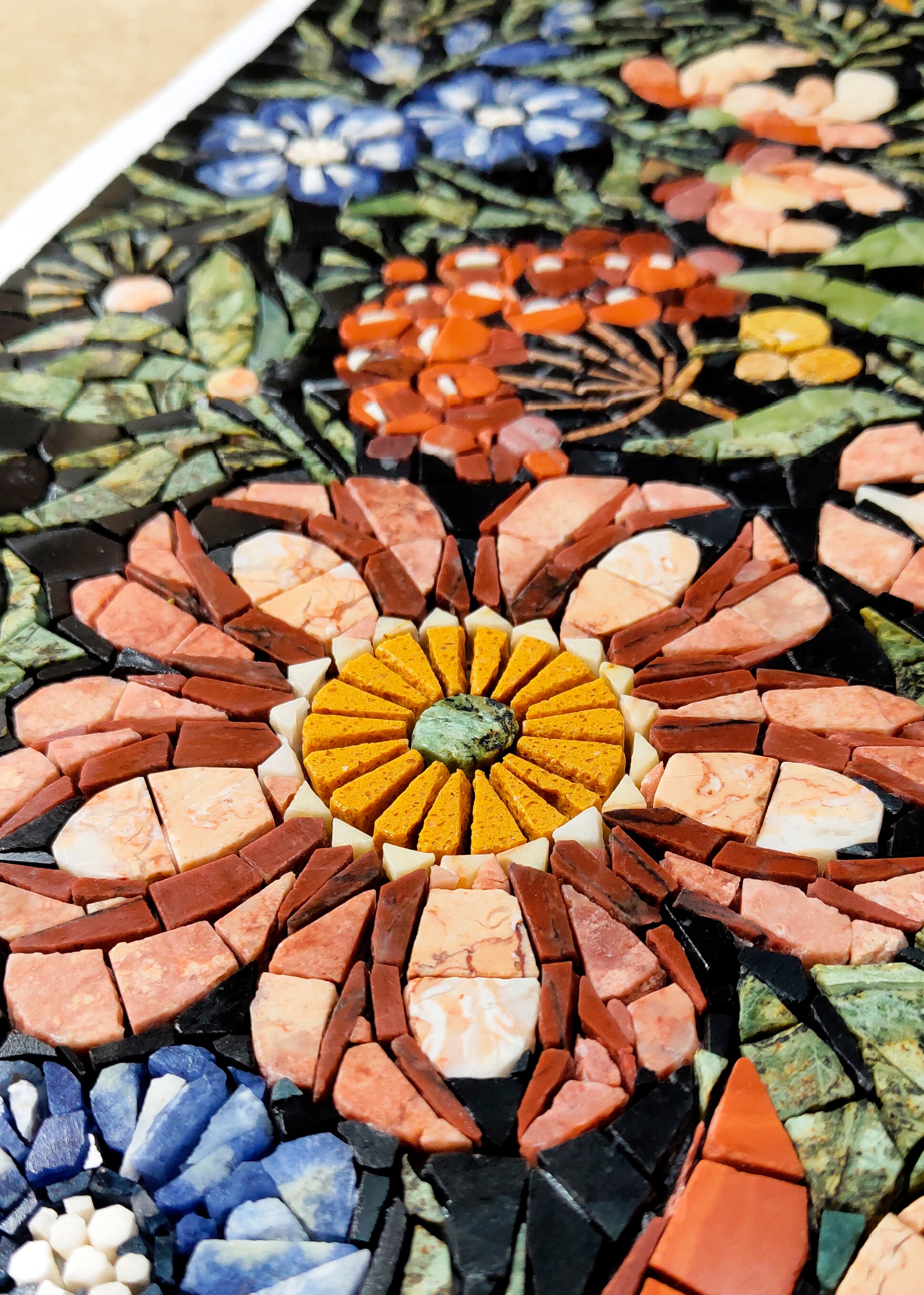Ukrainian Petrykivka Floral Marble Mosaic Tabletop, Mosaic Tiles Coffee ...