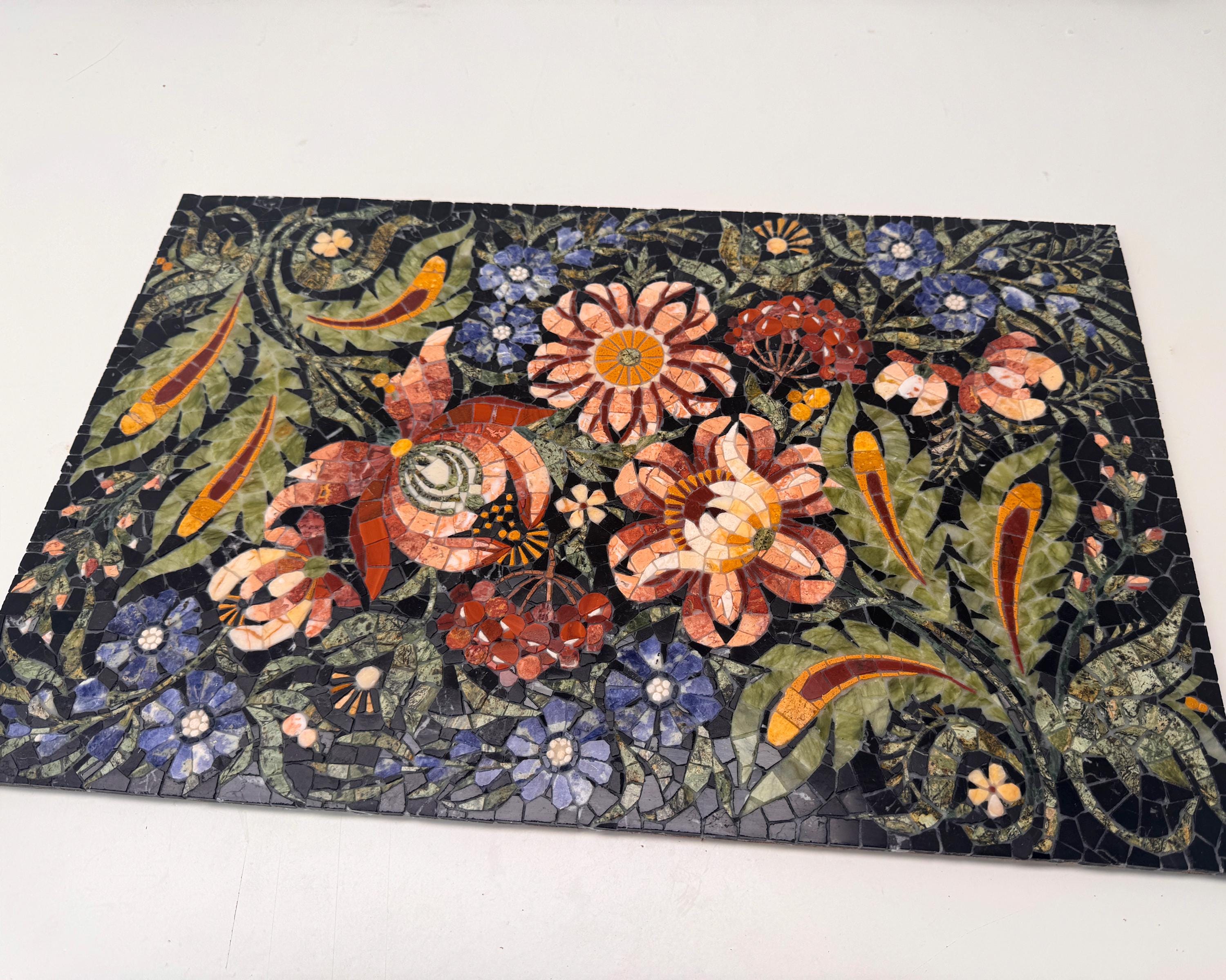 Ukrainian Petrykivka Floral Marble Mosaic Tabletop, Mosaic Tiles Coffee ...