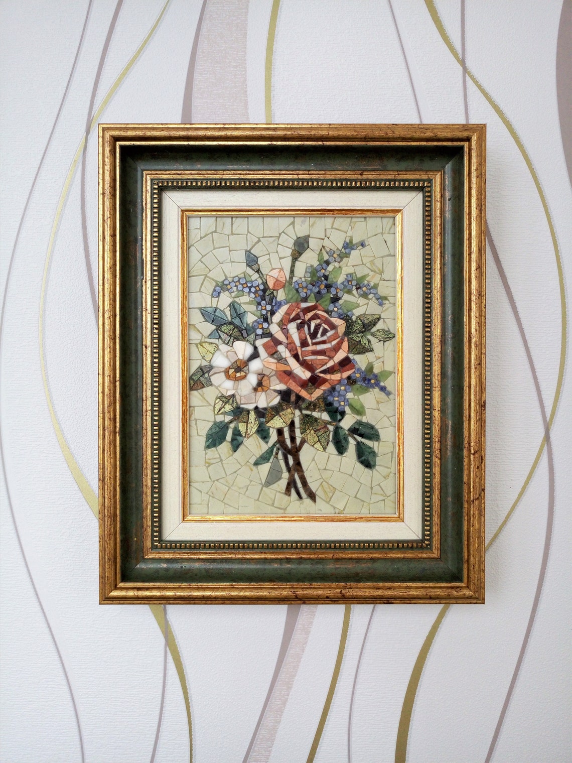 Marble Mosaic Flowers, Roses Painting Tiles, Roman Mosaic Flowers ...