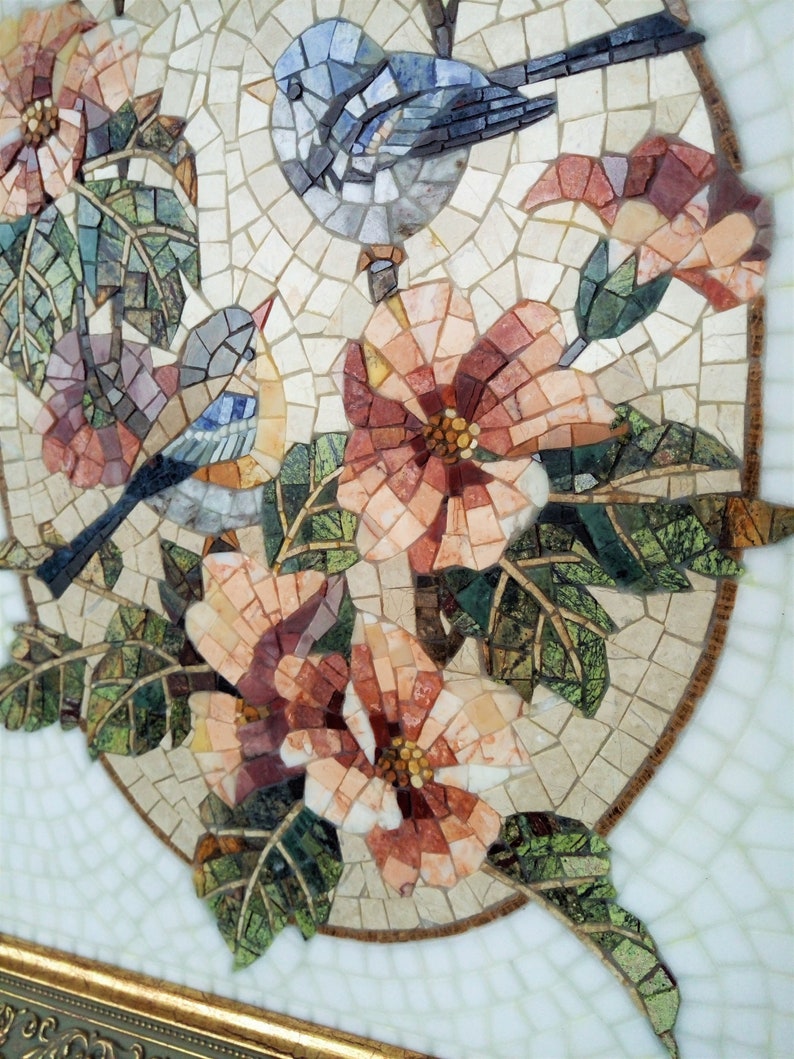 Marble Mosaic Handmade Wall Art Birds Roman Mosaic Home | Etsy