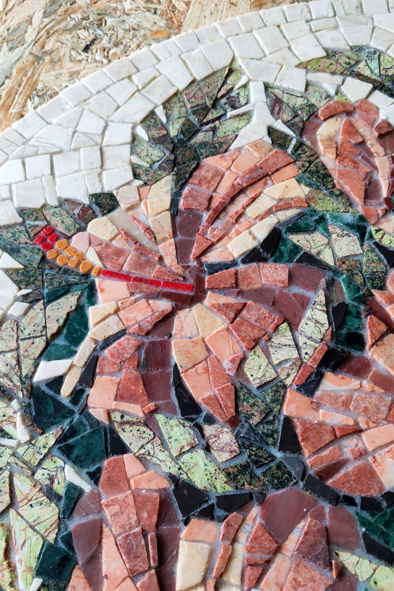 Marble Round Mosaic Hibiscus, Mosaic Tiles Romanmosaic, Flower Painting ...