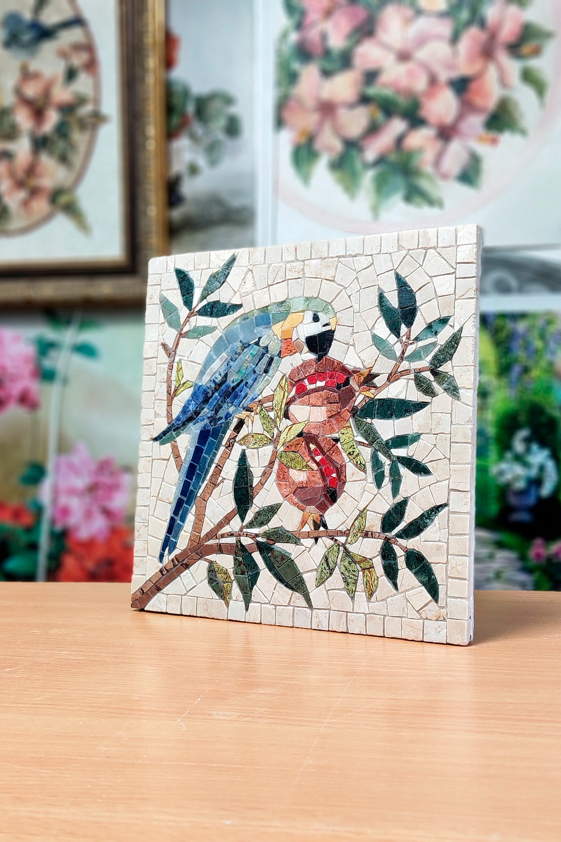 Marble Mosaic Handmade, Wall Art Parrot, Roman Mosaic, Home Decor ...