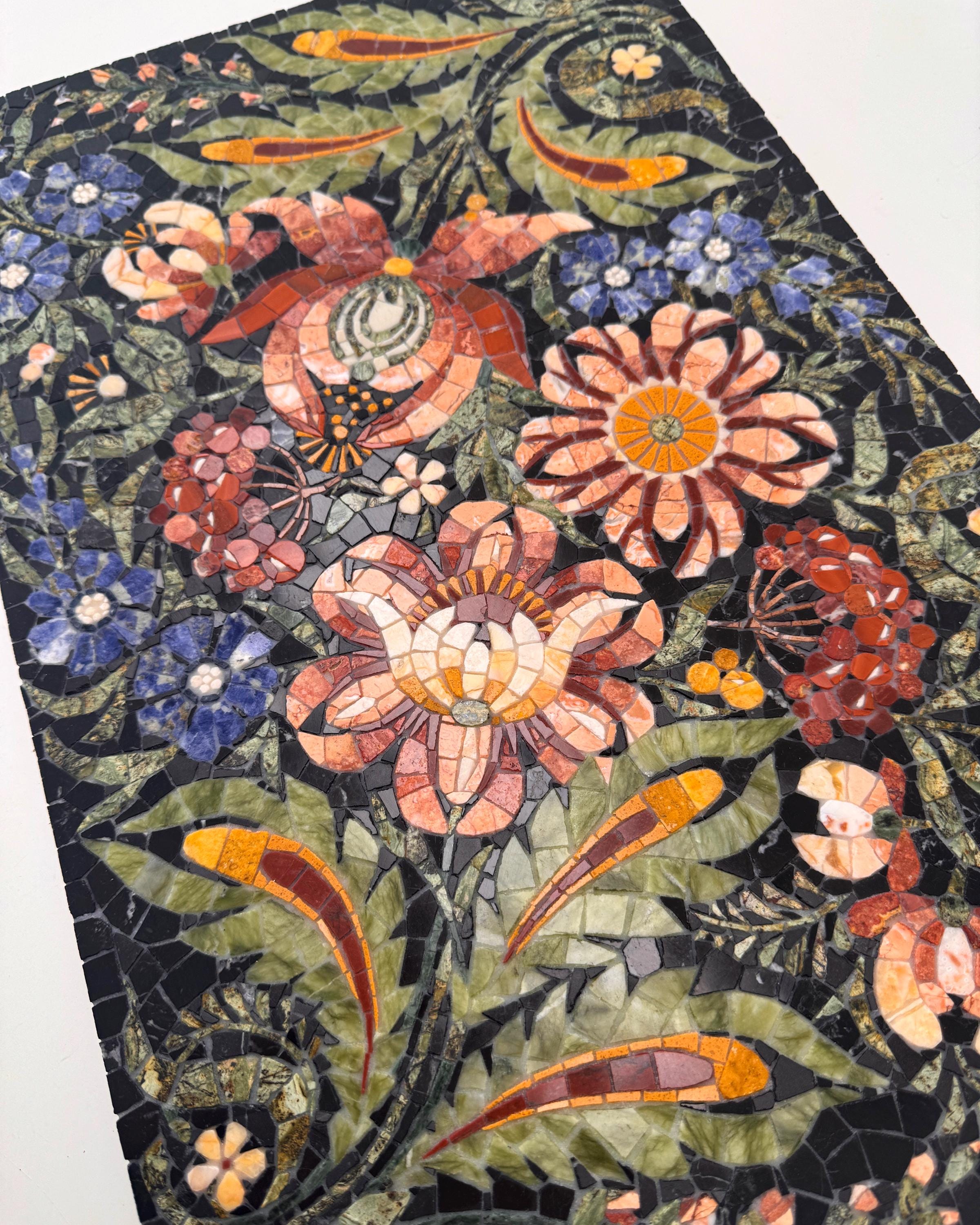 Ukrainian Petrykivka Floral Marble Mosaic Tabletop, Mosaic Tiles Coffee ...