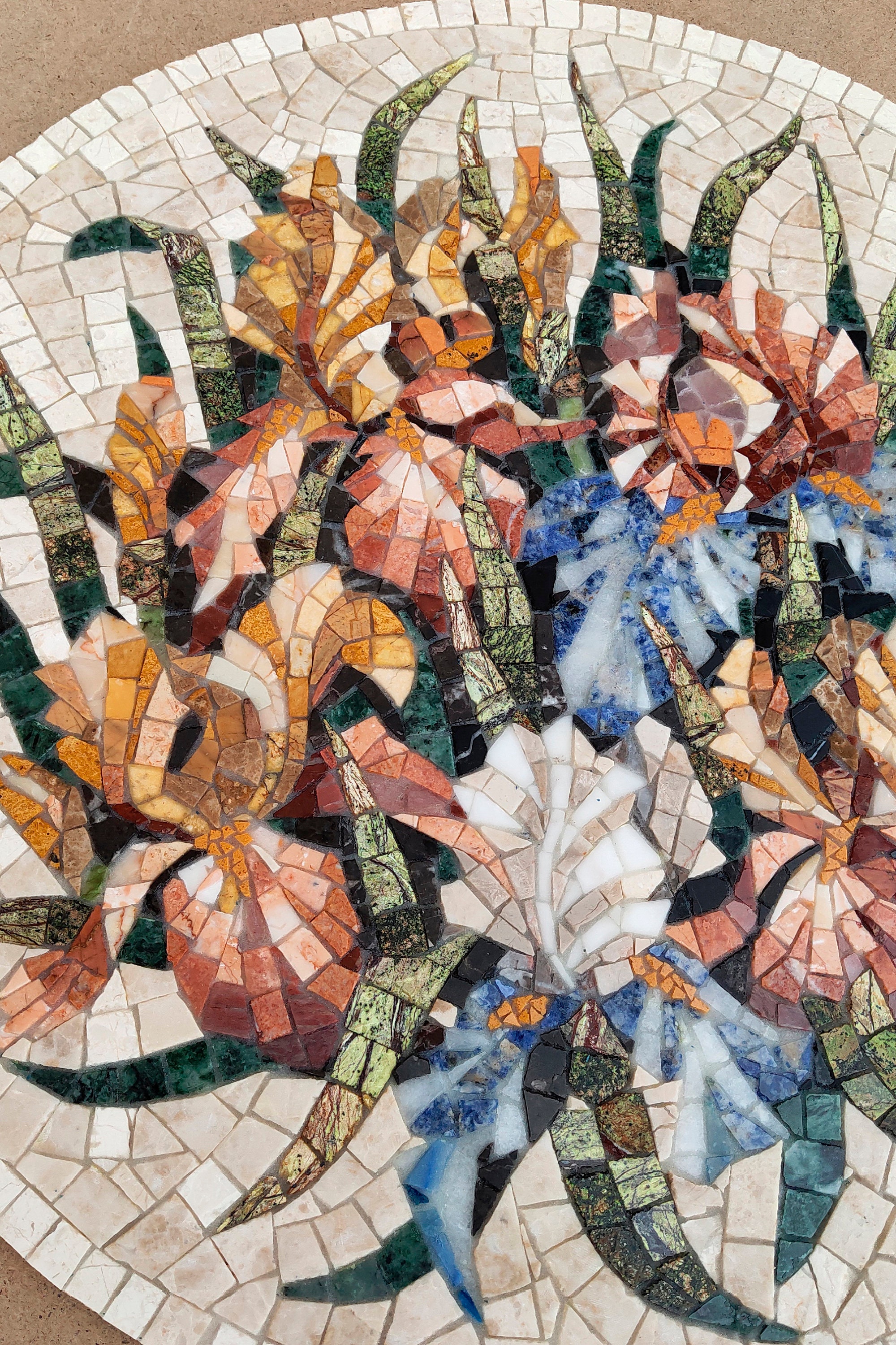 Marble Round Mosaic Iris, Marble Tiles, Flower Mosaic, Iris Painting ...