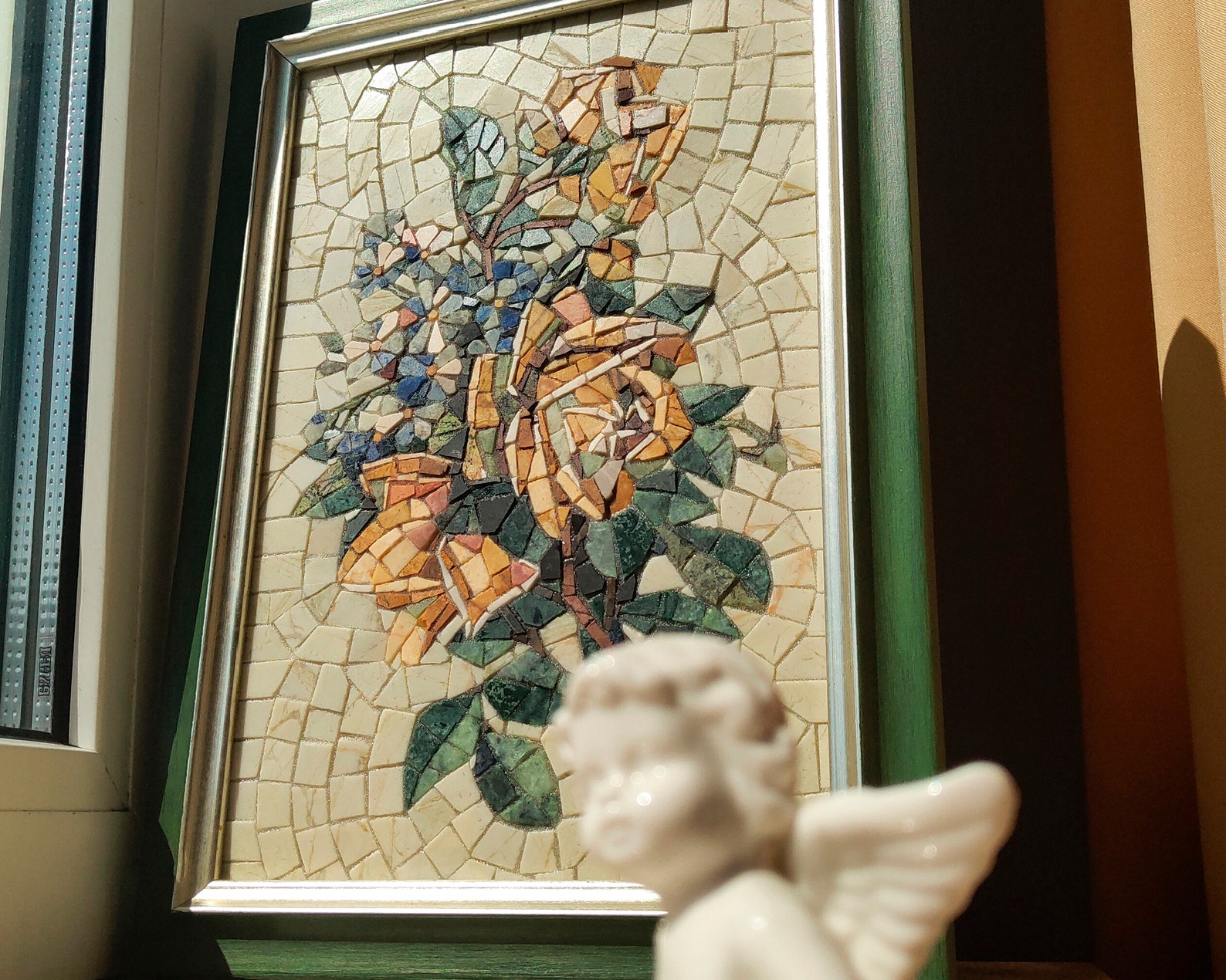 Marble Mosaic Flowers, Roses Painting Tiles, Roman Mosaic Flowers ...