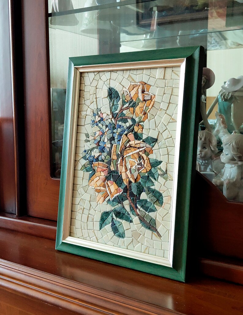 Marble Mosaic Flowers Roses Painting Tiles Roman Mosaic - Etsy